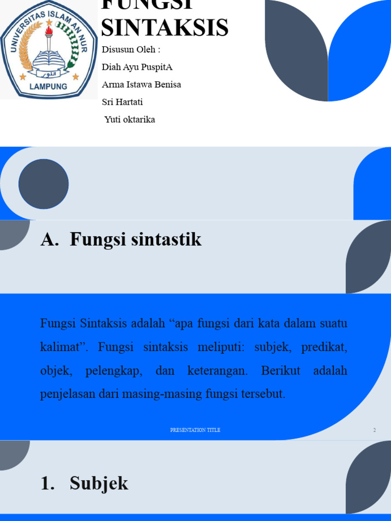 Fungsi Sintaksis dalam Kalimat | PDF | Seni & Disiplin Bahasa