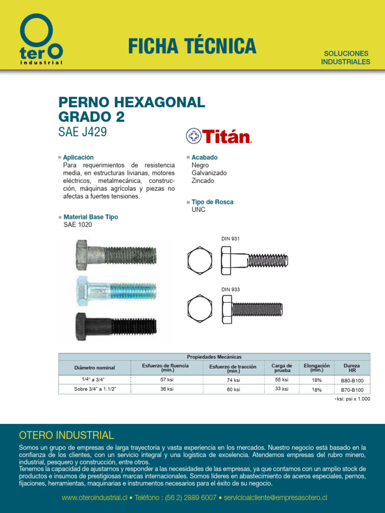 Perno Hex g2 | PDF | Tornillo | Sector secundario de la economía
