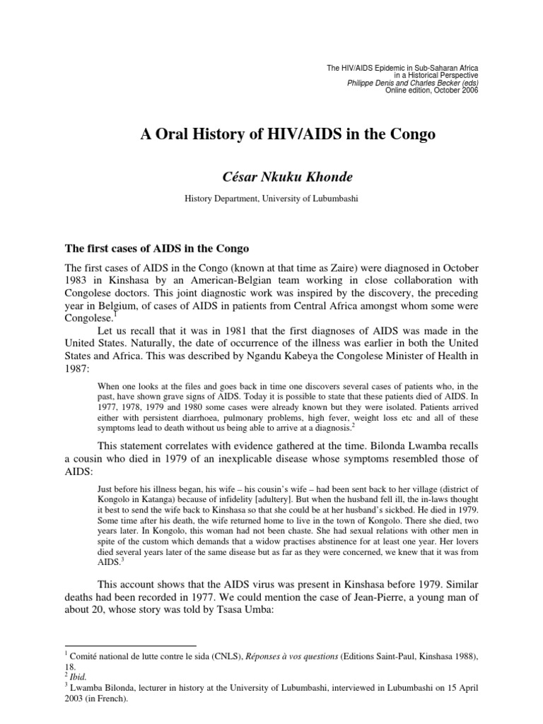 A Oral History of HIV/AIDS in The Congo: César Nkuku Khonde | PDF ...