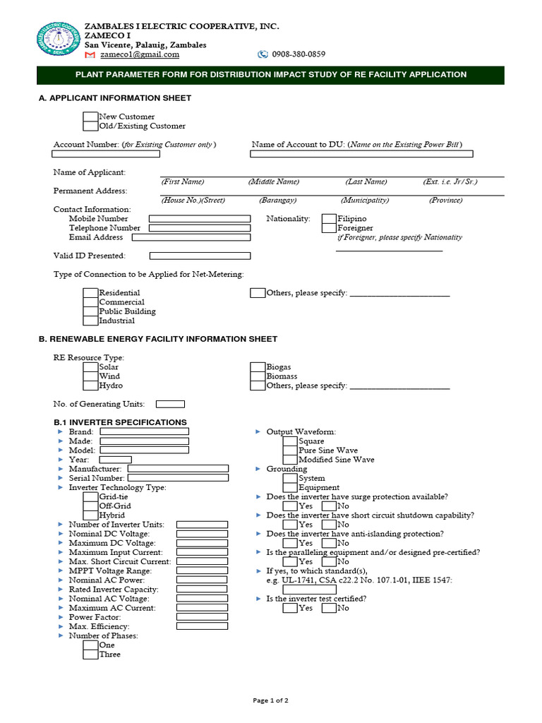 Plant Parameter Form For DIS of RE Application | PDF | Power Inverter ...