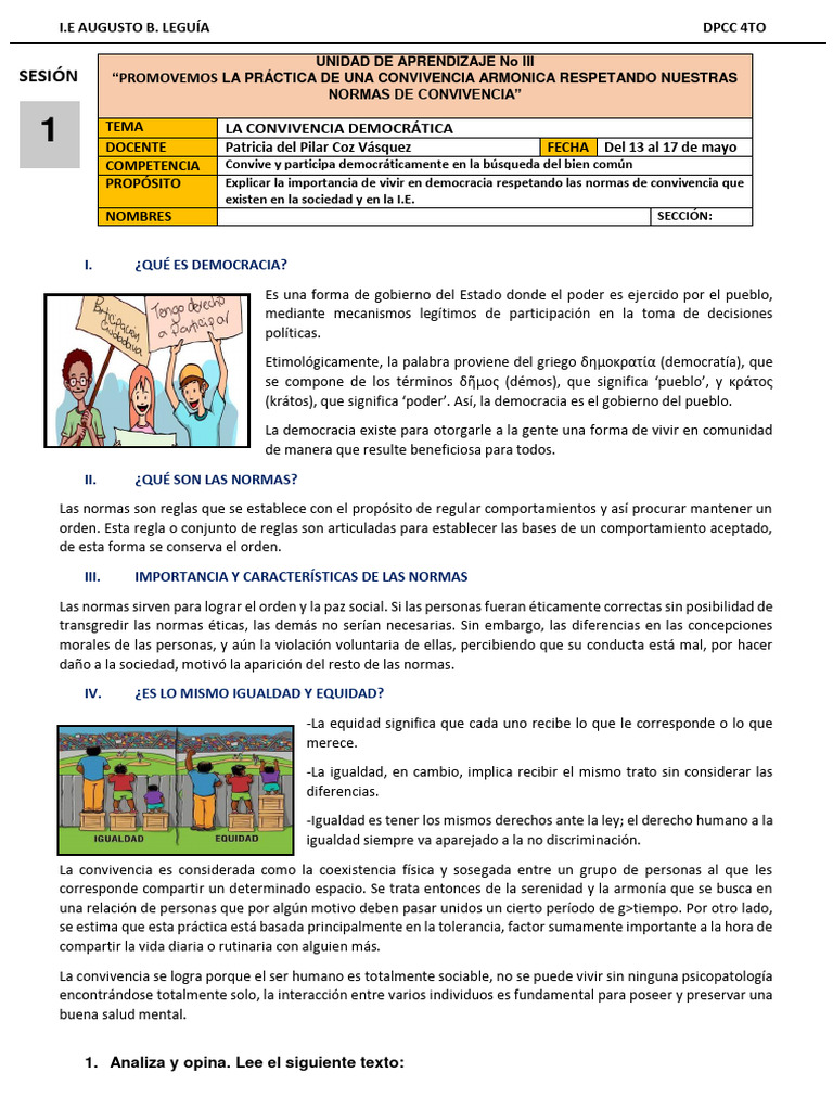 Ficha-La Convivencia Democrática-4to | PDF | Democracia | Ideologías políticas