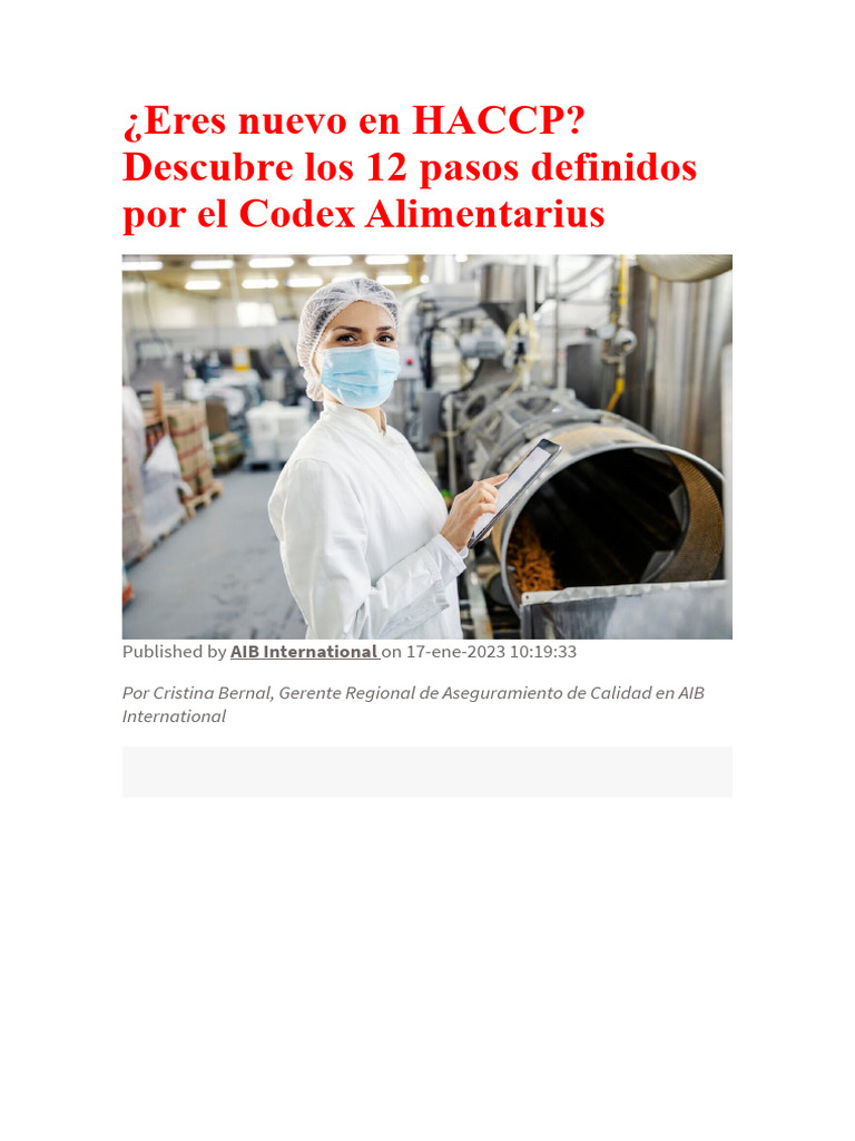 12 Pasos HACCP AIB | PDF | Análisis de Riesgo y Puntos Críticos de ...