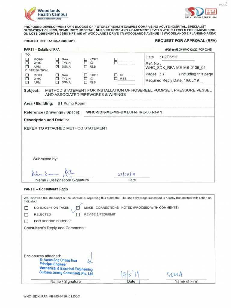 Method of Statement For Installation of Hose Reel Pump Set, Pressure Vessel and Associated Pipe ...