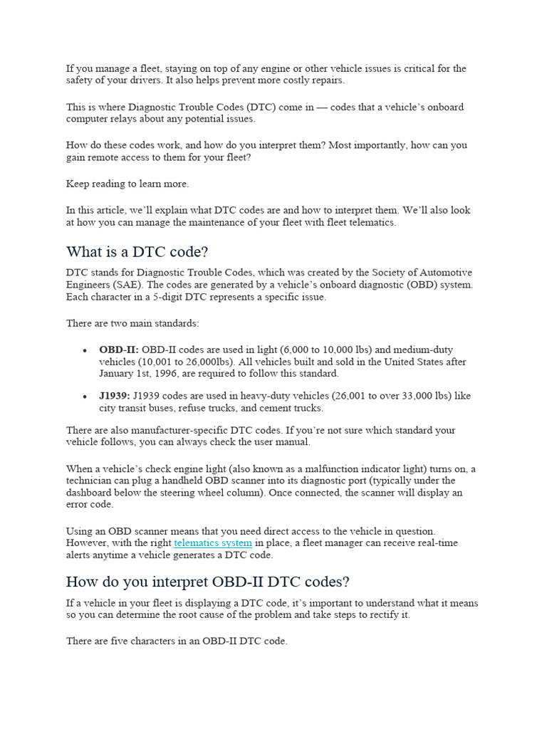 DTC Code, Freeze Frame Dta, Live Data | Download Free PDF | Motor ...