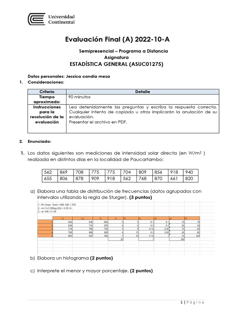 Examen Final de Estadistica | PDF | Perú