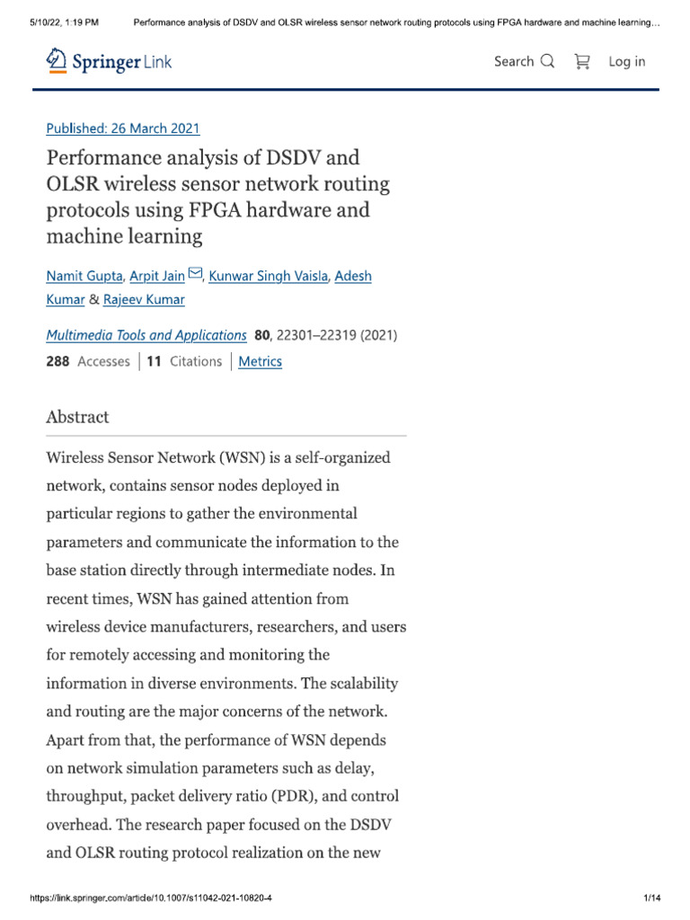 03 - 2021 - Performance Analysis of DSDV and OLSR Wireless Sensor ... 03 - 2021 - Performance Analysis of DSDV and OLSR Wireless Sensor ...