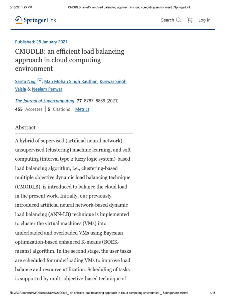 04 - 2021 - CMODLB An Efficient Load Balancing Approach in Cloud Computing Environment | PDF
