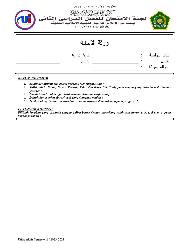 Format Soal Uas-2 2024 | PDF