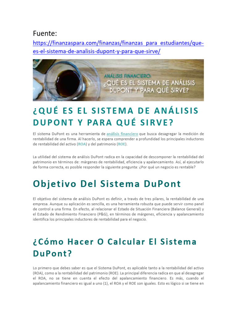 Semana 11. El Análisis de Dupont | PDF | Rentabilidad sobre recursos propios | Business