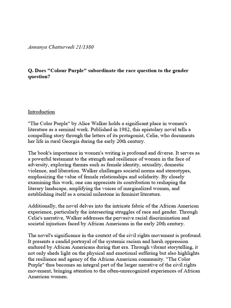 The Colour Purple - 21-1333 | PDF | Racism | Discrimination & Race ...