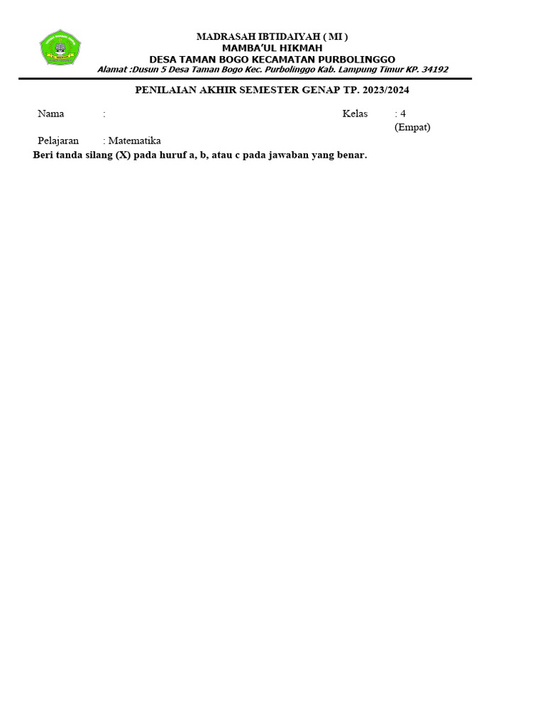 Soal Pas MTK Genap | PDF | Griya & Taman