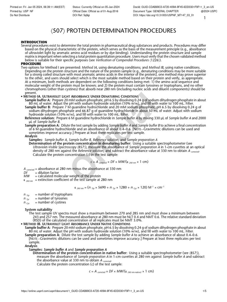 Protein Concentration Calculation Methods | PDF | Buffer Solution ...