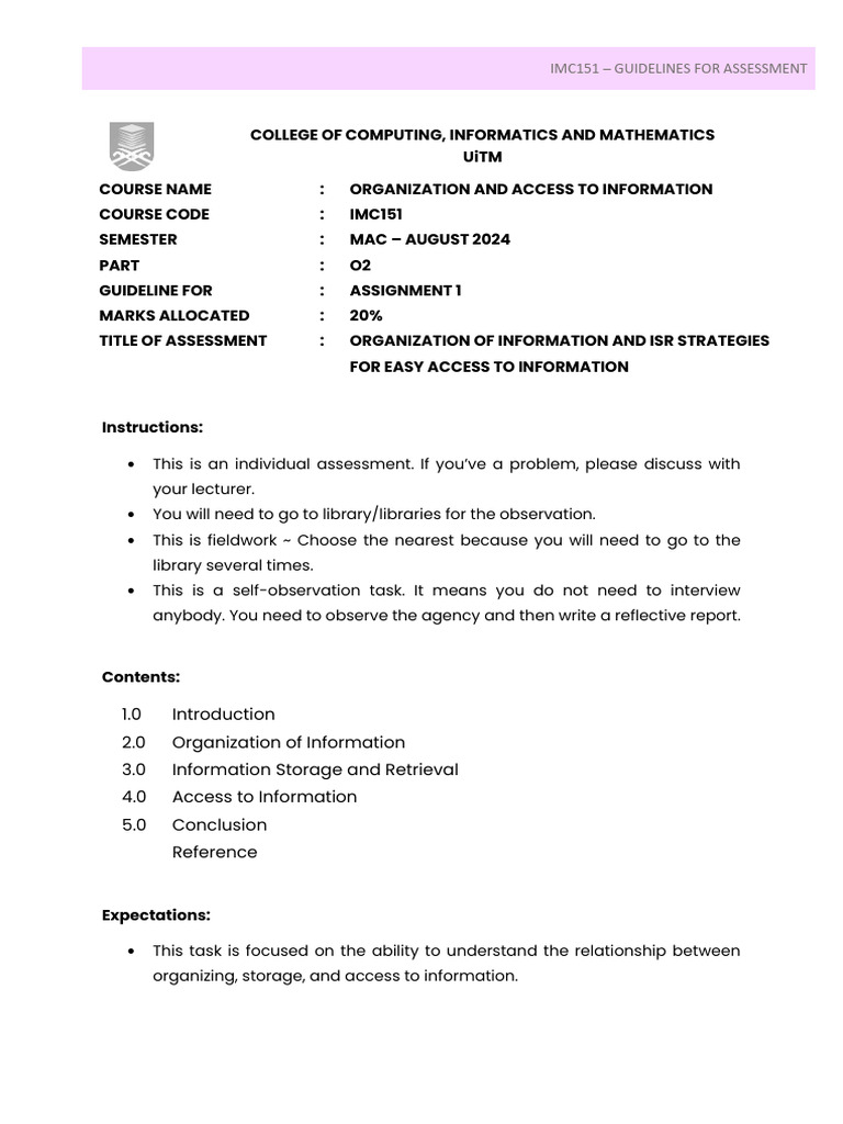 Guidelines For Assignment 1 - MAC 2024 | PDF | Information | Libraries