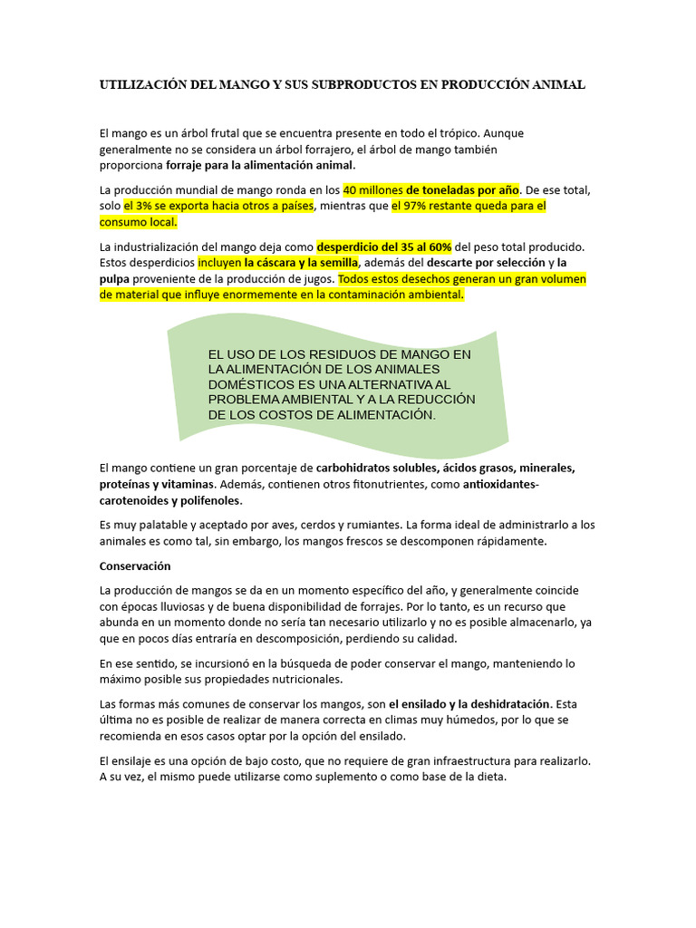 Utilización Del Mango y Sus Subproductos en Producción | PDF | Mango ...