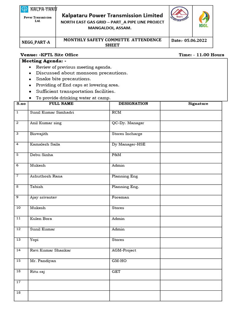 Monthly Safety Committee Meeting-MOM | Download Free PDF | Gases