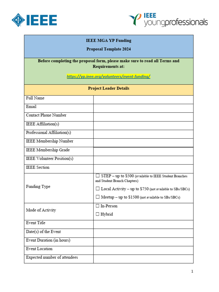 IEEE Young Professionals Funding Proposal Template | PDF