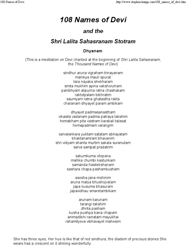 108 Names of Devi | PDF | Devi | Polytheism