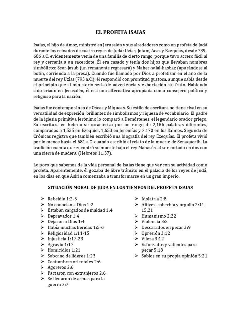 Biografia Del Profeta Isaias | PDF | Isaias | Libro de Isaías
