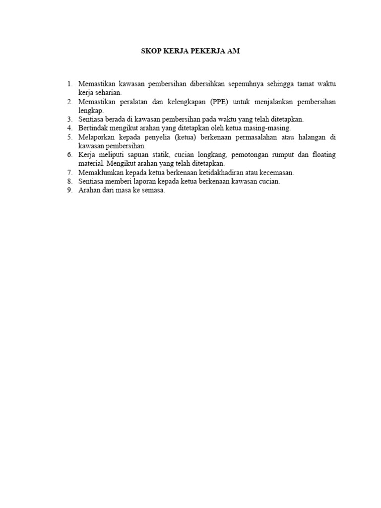 Skop Kerja Pekerja A1 | PDF