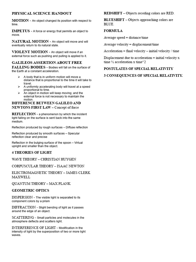 High School Physics Overview | PDF | Light | Force