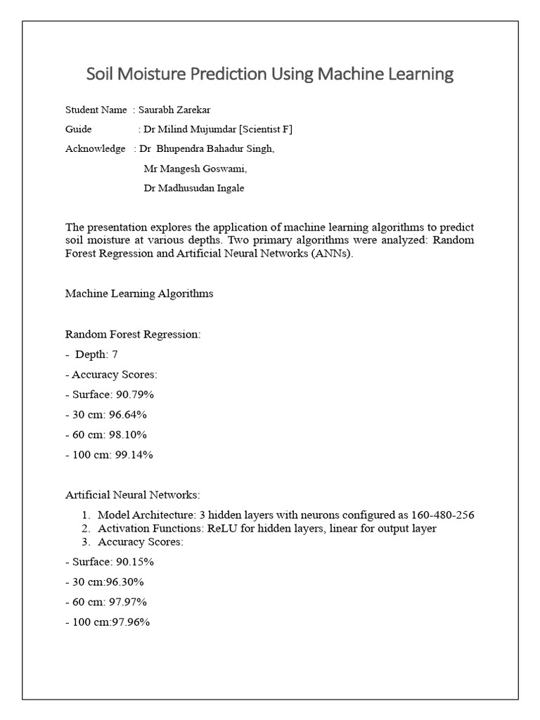 Soil Moisture Prediction Using Machine Learning | PDF