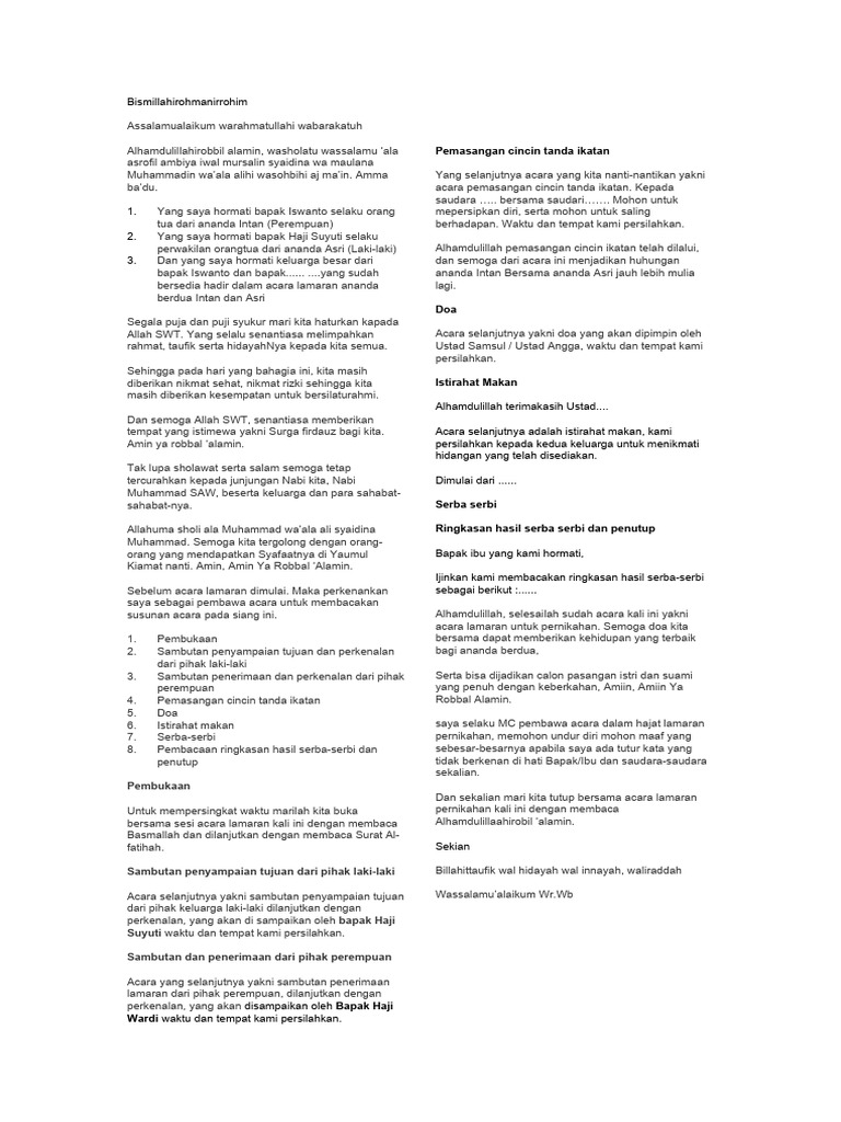 Contoh Teks MC Lamaran | PDF