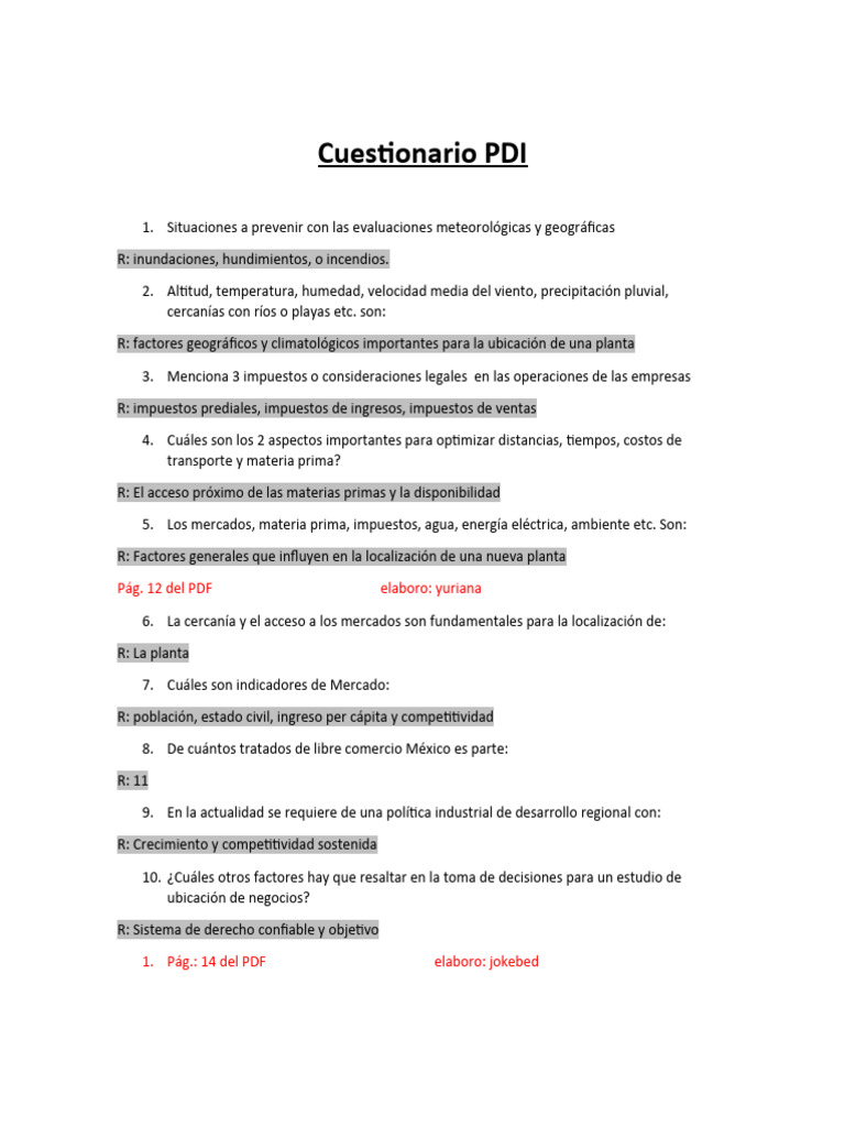 Cuestionario PDI-1-2-2 | PDF | Planificación | Transporte
