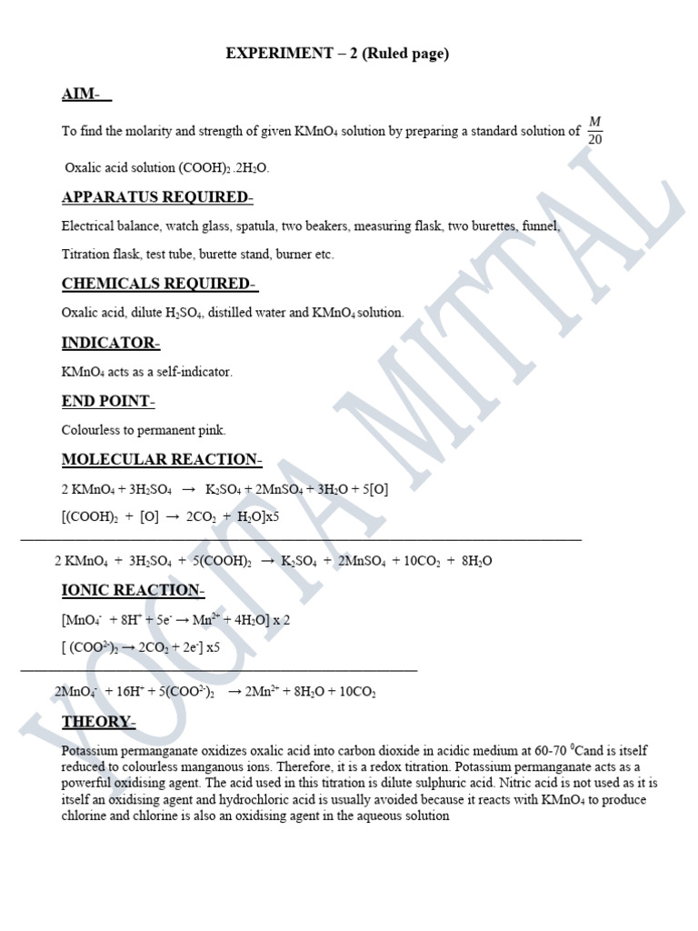 Kmno4 With Oxalic Acid and Salt Analysis | PDF | Titration | Chemistry