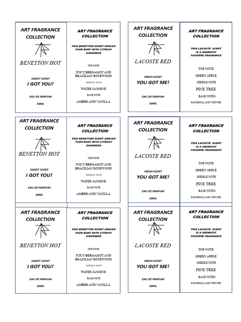 Art Fragrance Template Sticker | PDF | Perfume | Amber