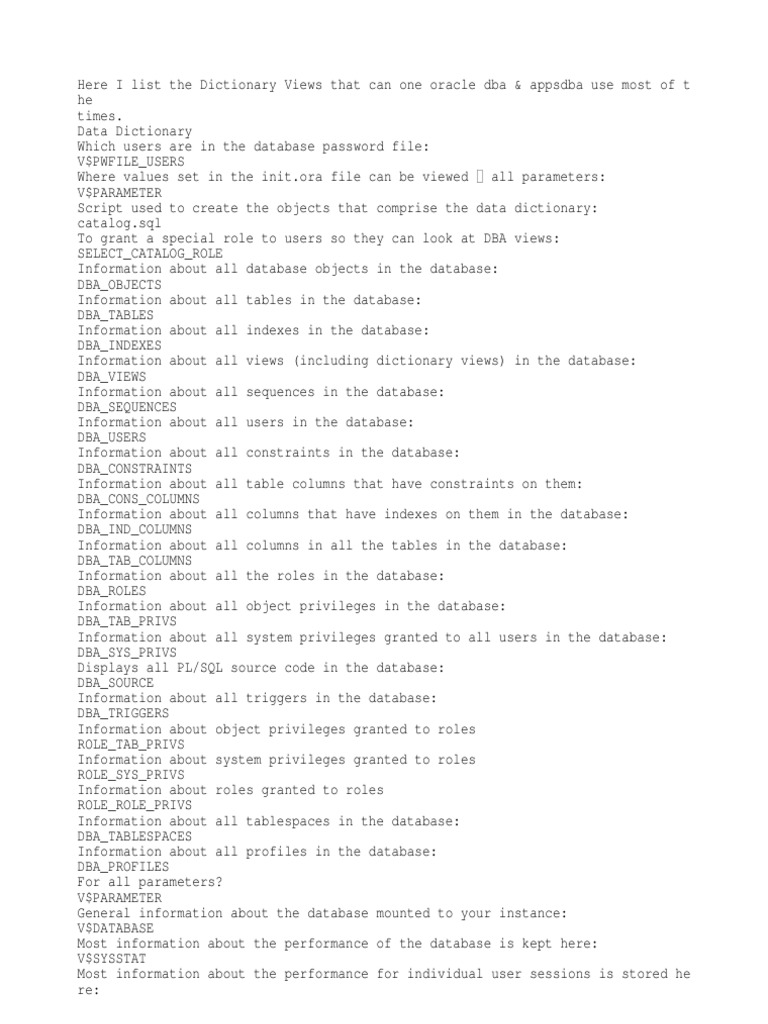 Data Dictionary | PDF | Databases | Database Index