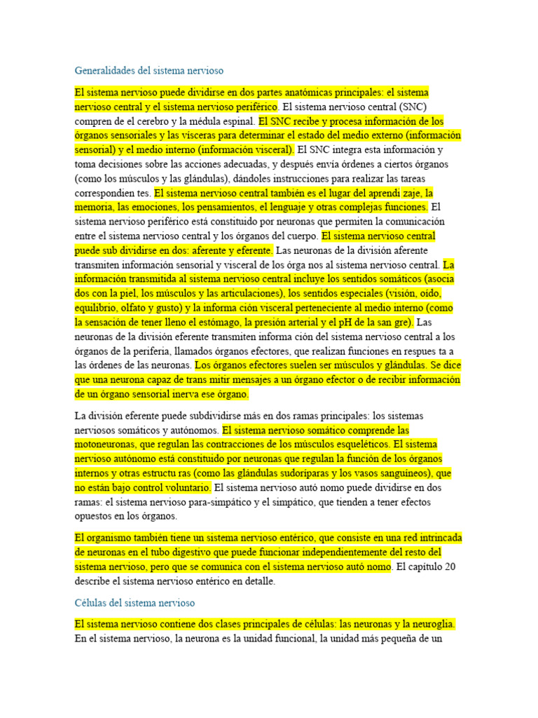 Principios De Fisiología Humana 167 171 Pag Pdf Sistema Nervioso
