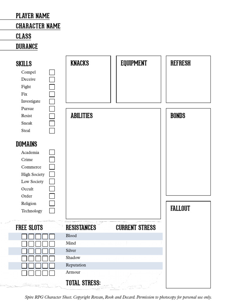 Spire Character Sheet | PDF