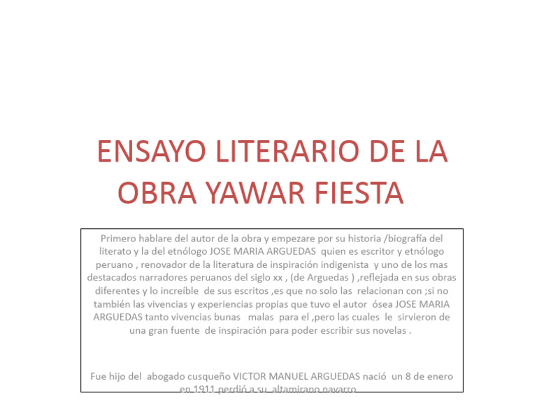 Ensayo Literario de La Obra Yawar Fiesta | PDF | Clásicos