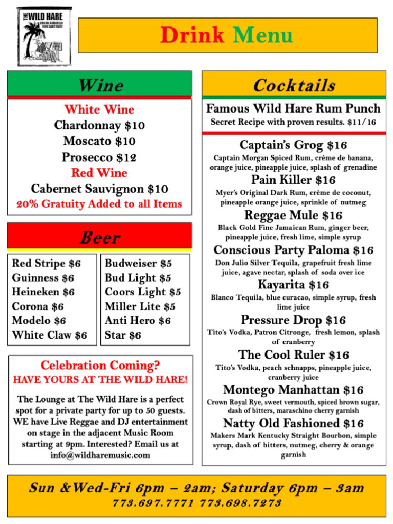 Wild Hare Drink Menu | PDF