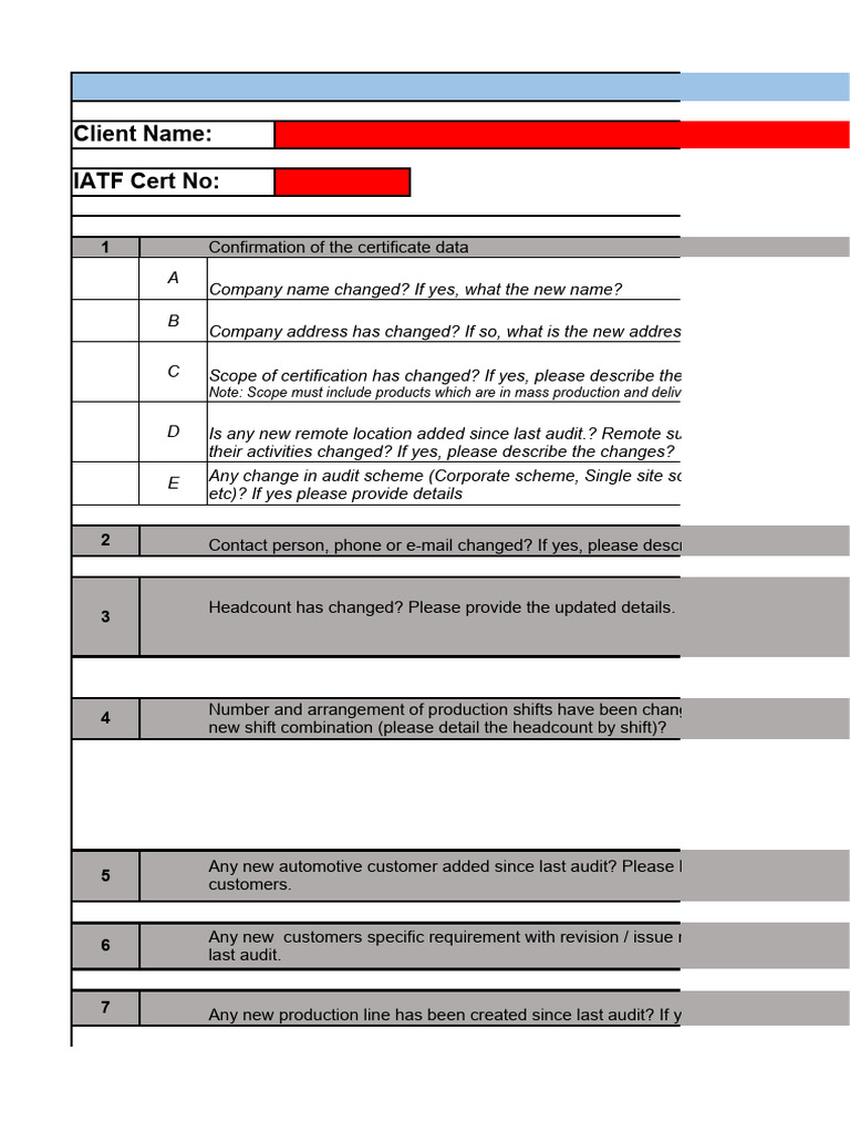 BVC - IATF Preplanning Sheet | PDF | Audit | Vehicle Industry