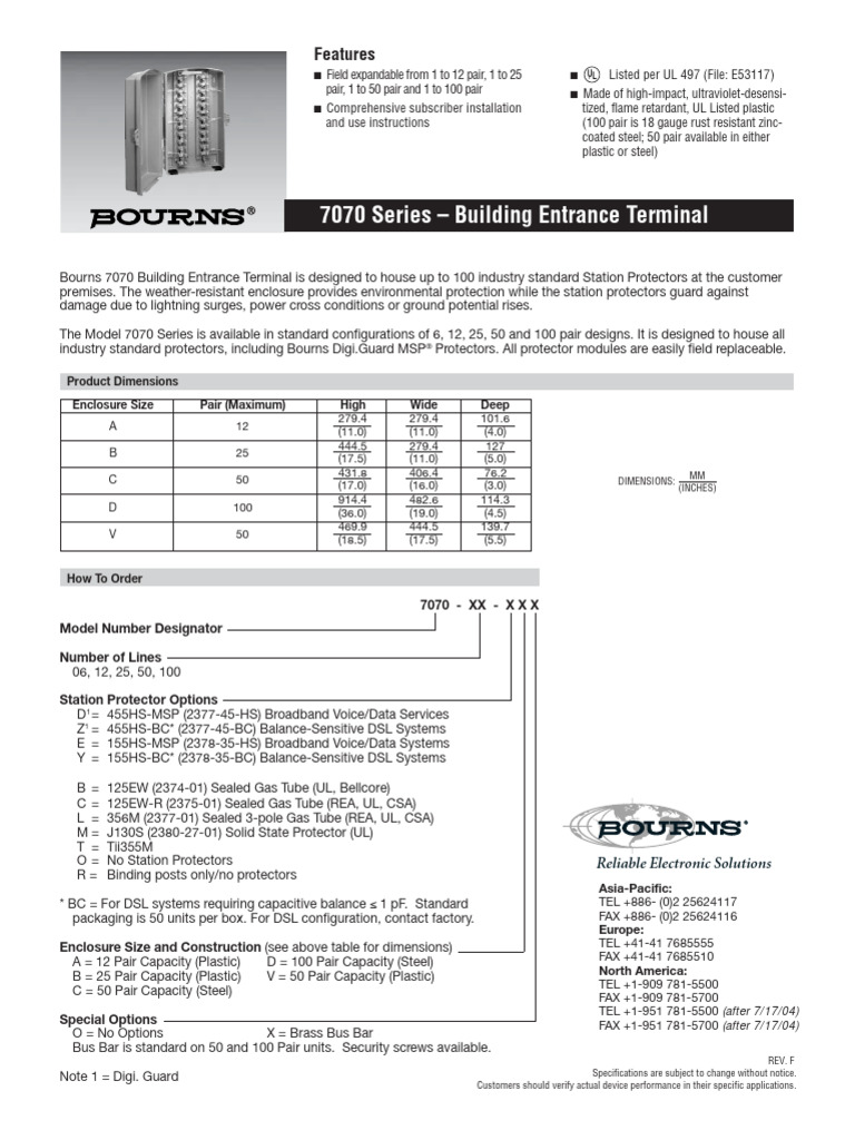 7070 Series - Building Entrance Terminal: Features | PDF | Digital ...