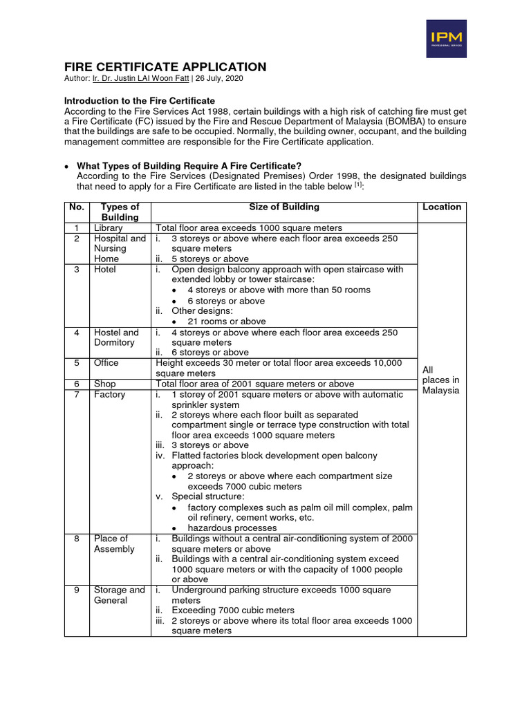 Fire Certificate Application | PDF