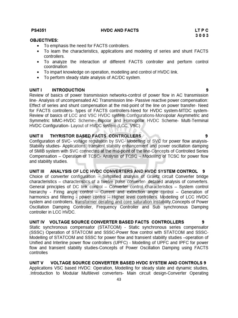 PS4351 HVDC and Facts | PDF | High Voltage Direct Current | Electricity