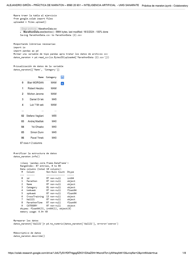 Práctica de Maraton - Ipynb - Colaboratory - Alejandro | PDF | Computer Data | Computing