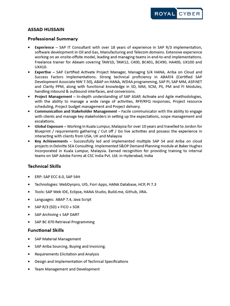 Assad Hussain - RC - Erp - PM | PDF | Scrum (Software Development) | Computing