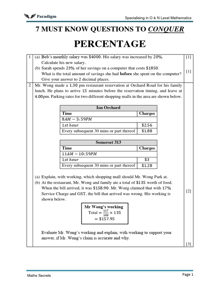 Sec 1 Paradigm Math Percentage | PDF | Teaching Methods & Materials