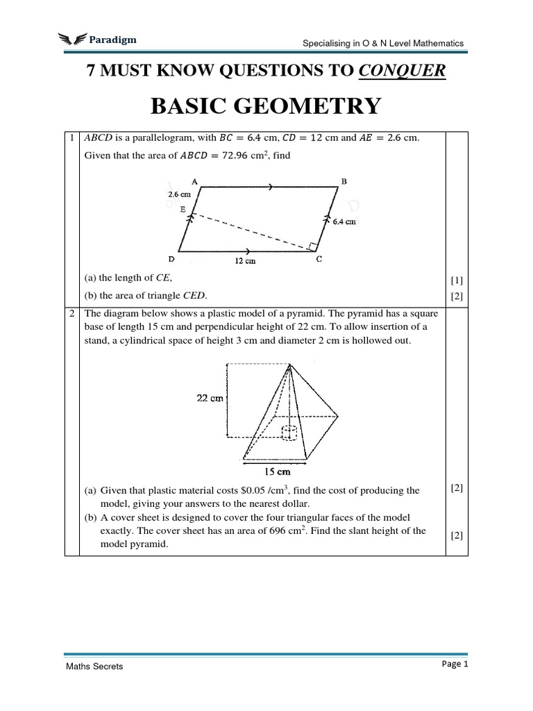 Sec 1 Paradigm Math Basic Geometry | PDF | Area | Geometry