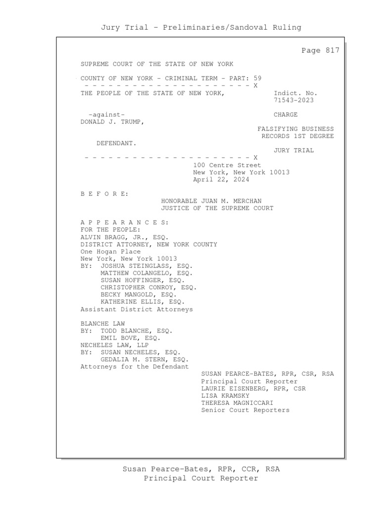 People v. Trump Court Transcripts | PDF | Witness | Burden Of Proof (Law)