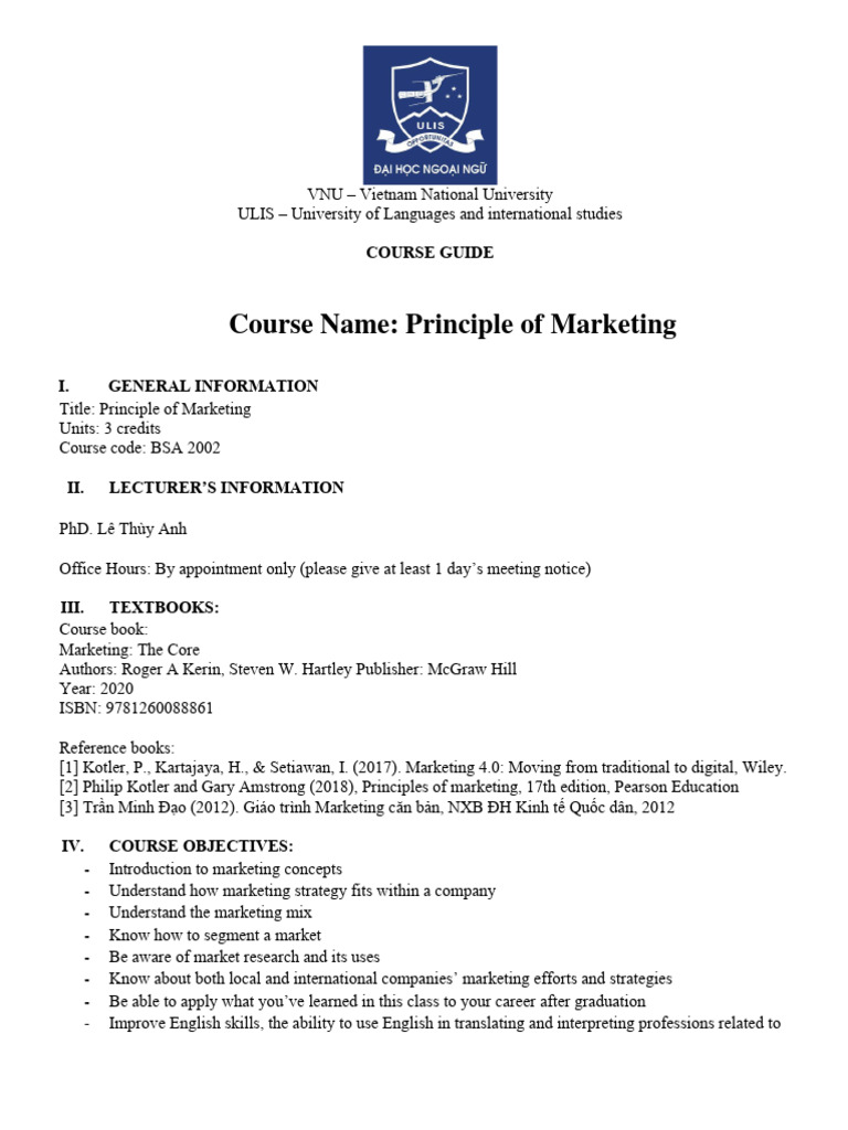 Principle of Marketing - Syllabus | PDF | Marketing | Business