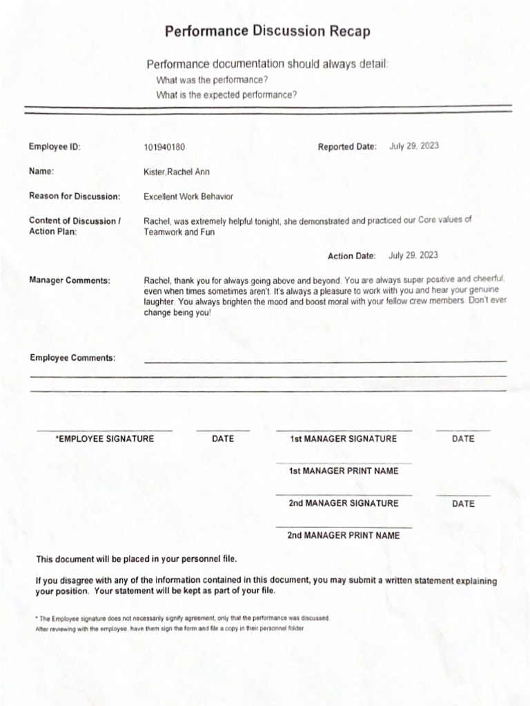 Performance Discussion Recap 1 | PDF