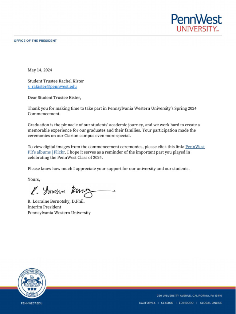 Kister Rachel Commencement Ty Platform Party May2024 Cla | PDF