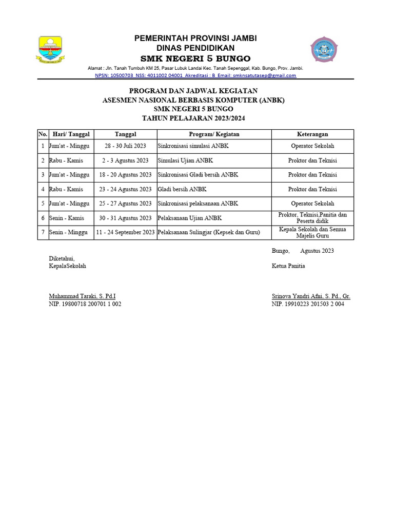 Program Dan Jadwal Ukk 2023 | PDF