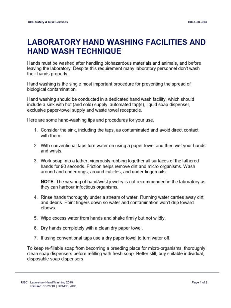Ac. I.laboratory-Handwashing-2019 | PDF | Hand Washing | Hygiene