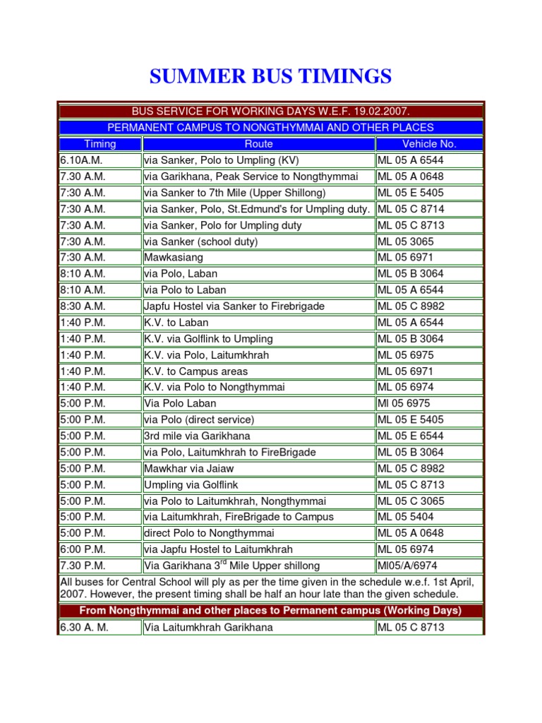Bus Schedule | PDF | Bus Transport | Transport