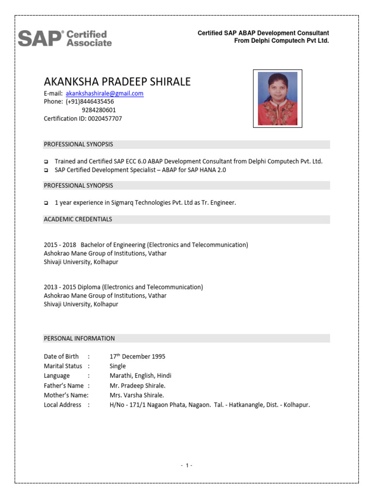 Resume - Akanksha SAP ABAP-HANA - pdf-1 | PDF | Engineering | Computing